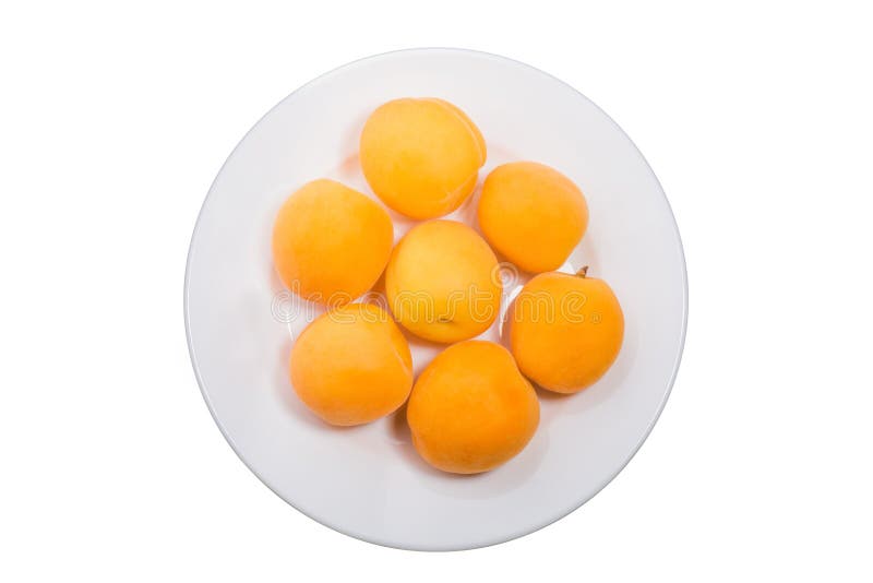 Yellow Peach Slices on Plate Isolated on White Stock Photo - Image of ...