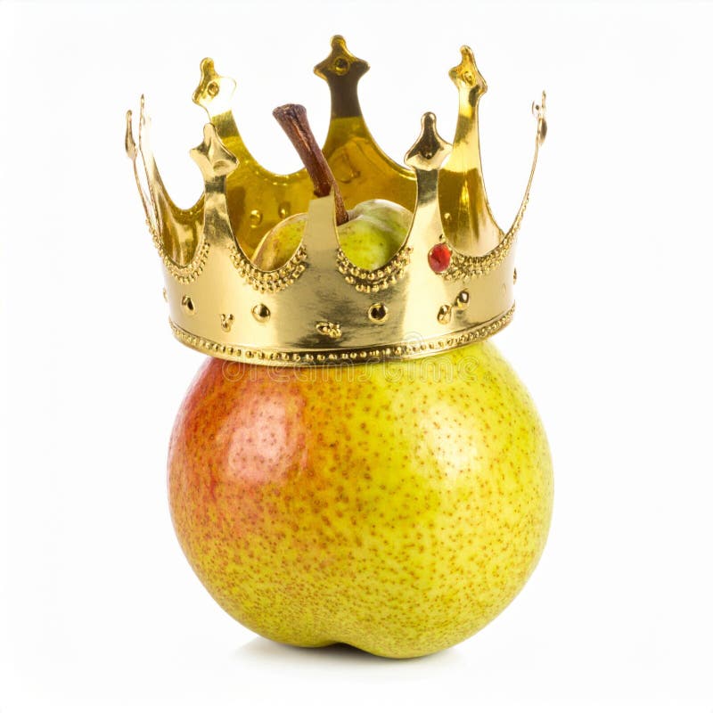 Yellow Pear with Golden Crown on White Background Stock Illustration ...