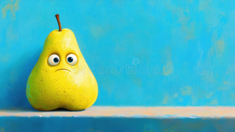 A Yellow Pear with a Sad Face Sitting on the Ledge, AI Stock Image ...