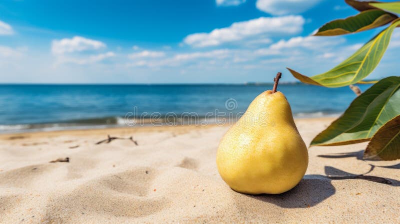 Yellow Pear on Sandy Beach: a Fusion of Nature and Art Stock ...
