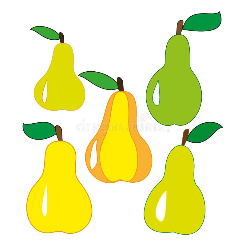Yellow Pear Shapes. Green Pear Graphics. Vector Fruit Set Stock Vector ...