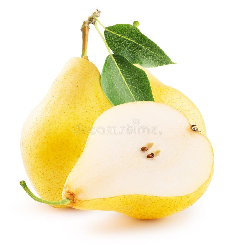 Yellow Pears with Leaves Isolated on a White Background Stock Image ...