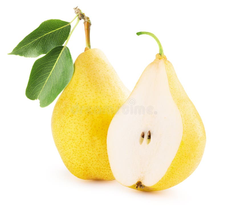 Yellow Pears with Leaves Isolated on a White Background Stock Photo ...