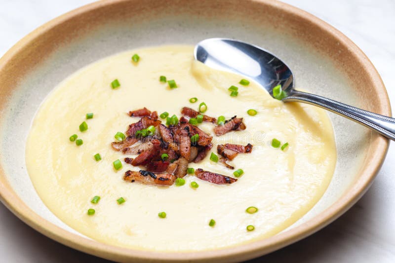 Yellow Peas Porridge with Bacon Strips Stock Photo - Image of pork ...