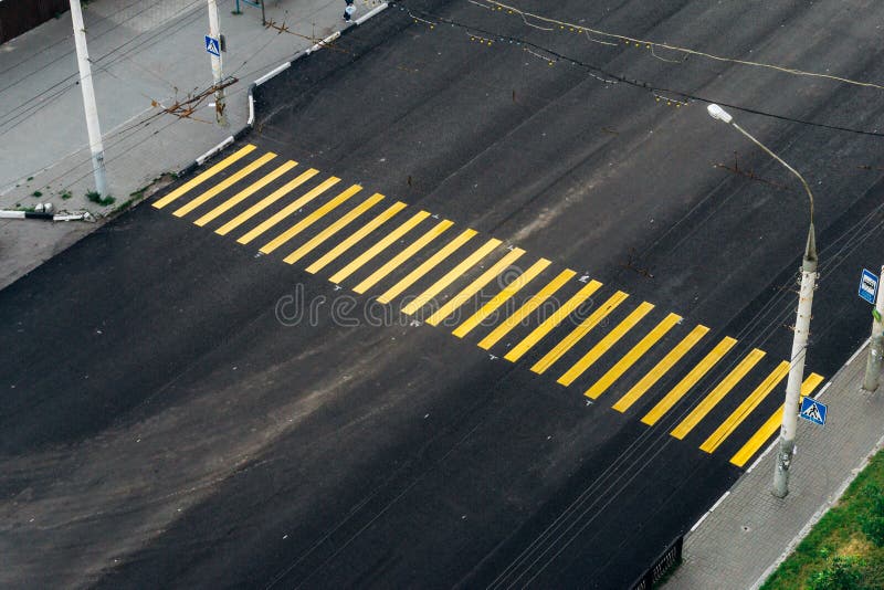 Yellow Pedestrian Crossing Across the Road Stock Image - Image of ...