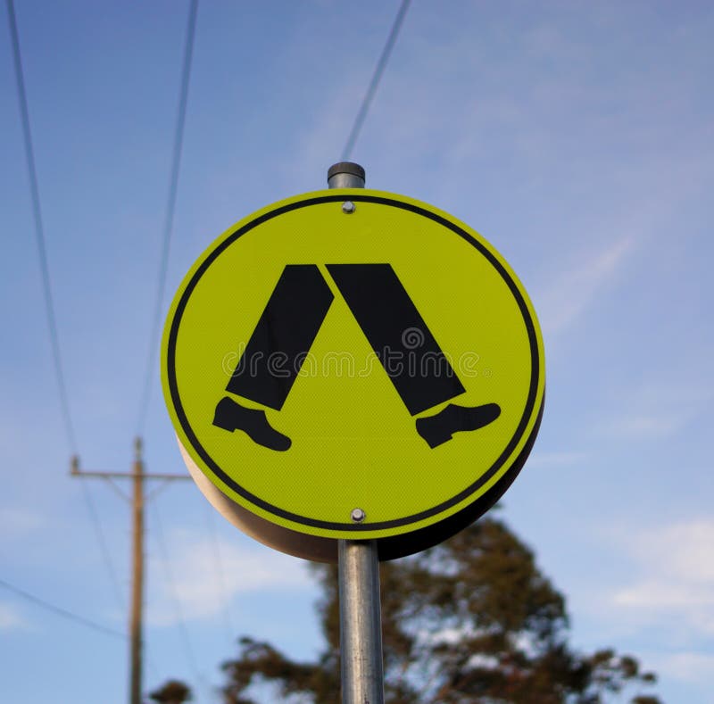 Yellow Pedestrian Crossing Sign Stock Photo - Image of crosswalk ...