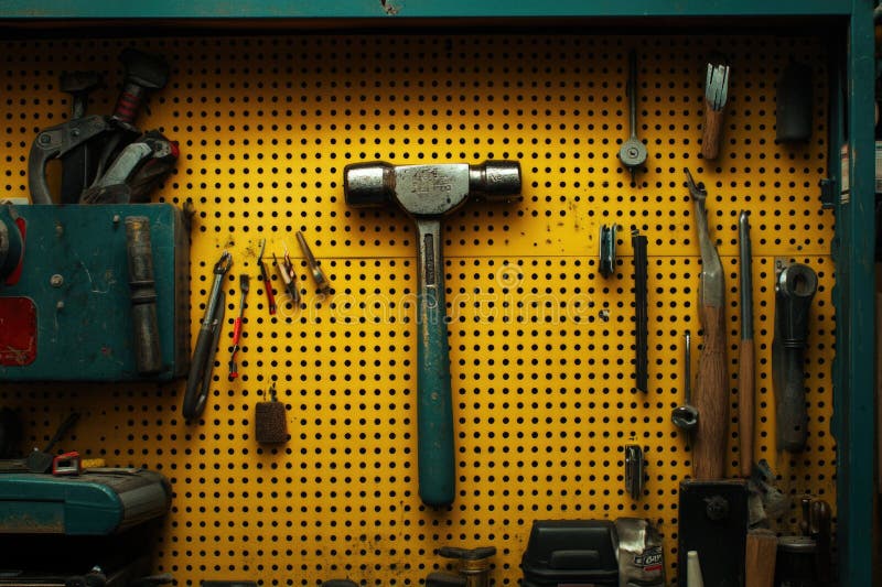 Yellow Pegboard with Tools stock illustration. Illustration of building ...