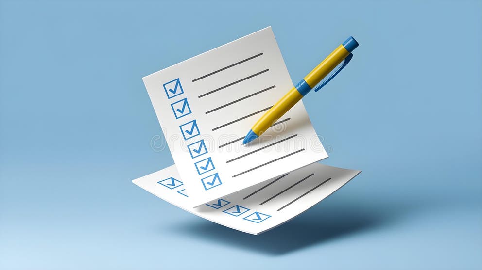 A Completed Checklist with a Yellow Pen Ready To Mark More Tasks ...