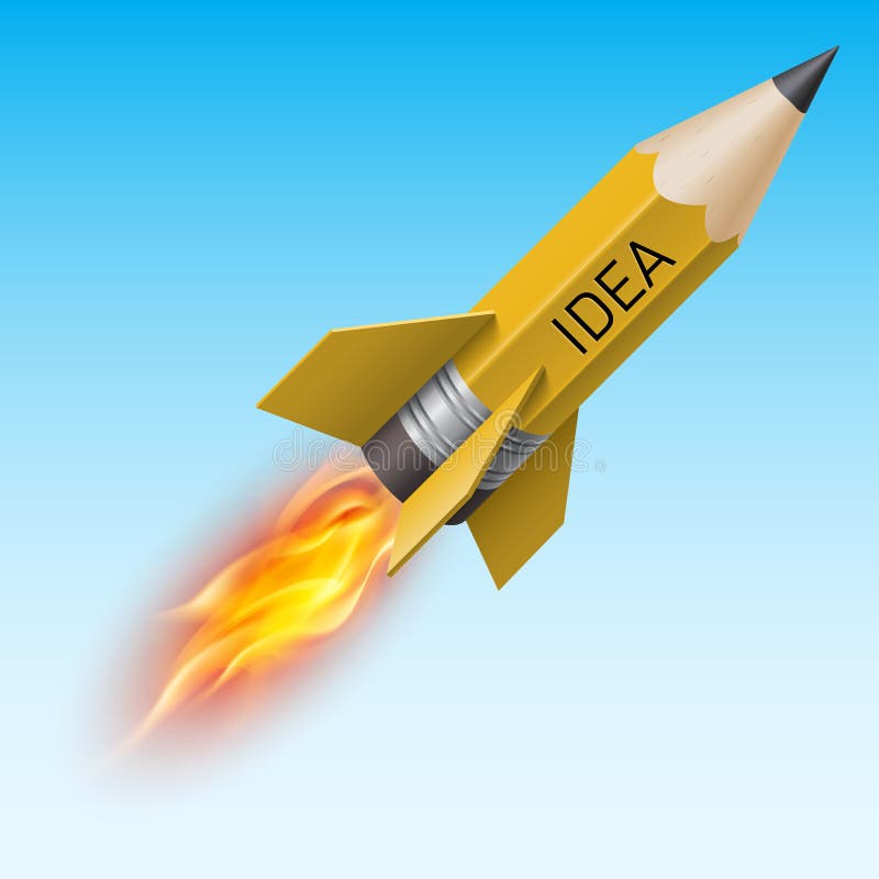 Yellow Pencil As Flying Rocket Stock Vector - Illustration of children ...