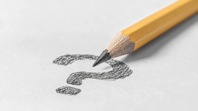 Yellow Pencil Drawing a Question Mark on White Paper Stock Illustration ...