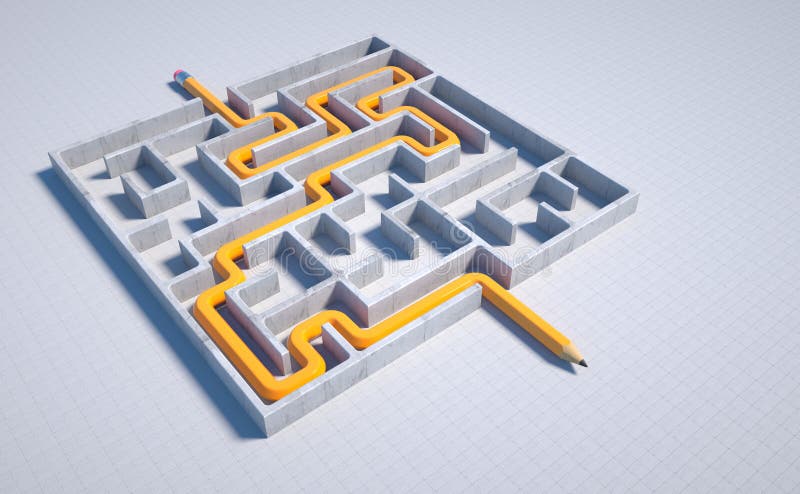 A Yellow Pencil Finds the Exit from a Complex Maze Stock Illustration ...