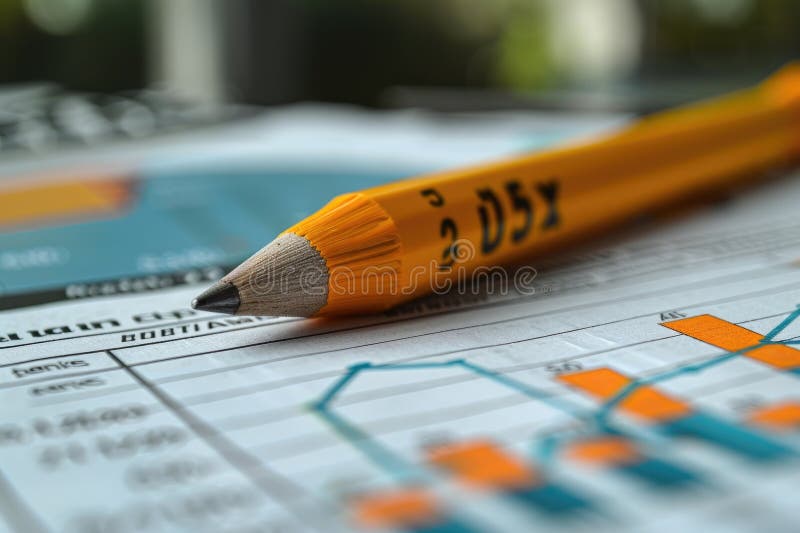Yellow Pencil on Financial Charts and Graphs Stock Illustration ...