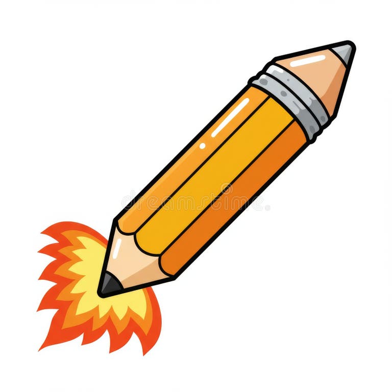 Yellow Pencil Rocket with Fire, Pixel Art Illustration Stock ...