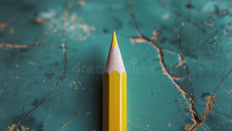 Yellow Pencil on Teal Grunge Texture Background Stock Photo - Image of ...