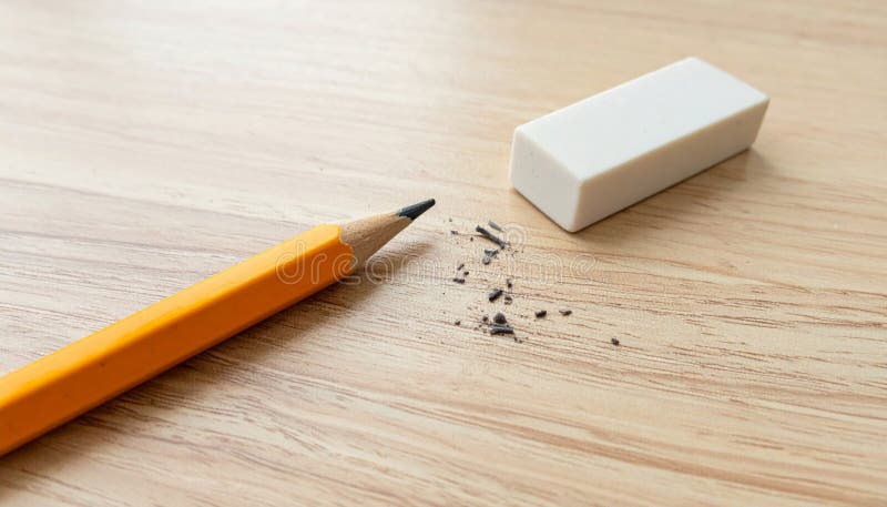 Yellow Pencil and White Eraser on Wooden Desk Stock Illustration ...