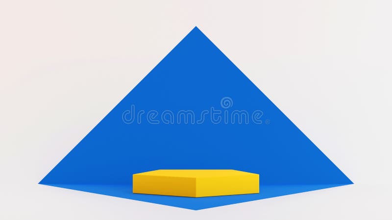 Yellow Pentagon Podium with Blue Pyramid Shape Perspective Wall and ...