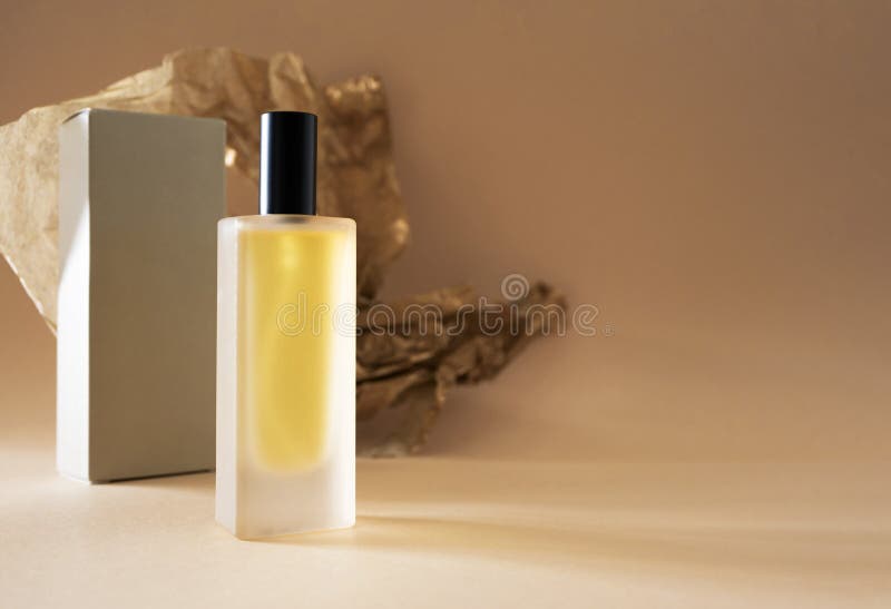 Perfume Bottle and Wrapping Box on Beige Stock Image - Image of beauty ...