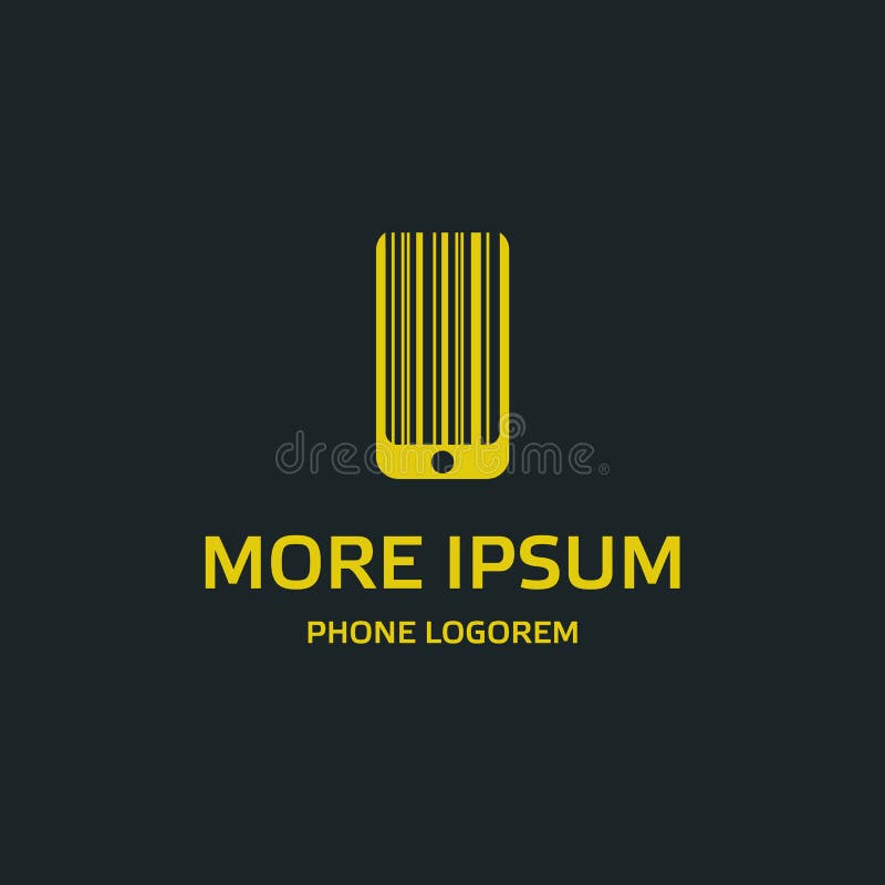 Yellow Phone Logo Template. Flat Phone Silhouette with Lines Looks Like ...