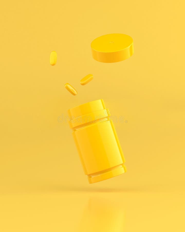 Yellow Pill and Bottle on Bright Yellow Background. Stock Illustration ...
