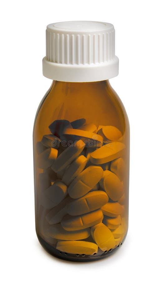 Yellow Pill Bottle Isolated on White Background Stock Photo - Image of ...