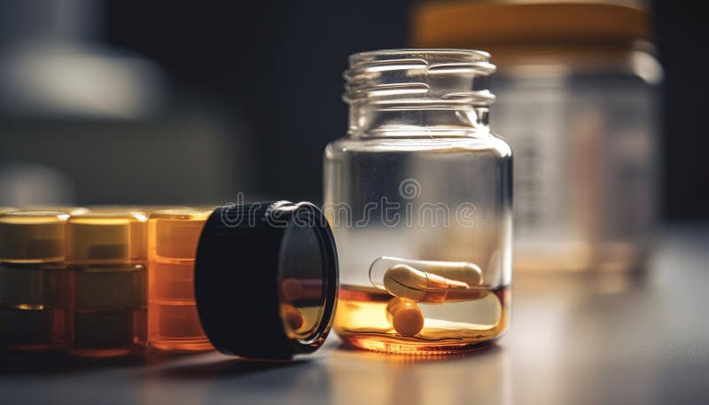 Yellow Pill Bottle Spills Medication on Table Generated by AI Stock ...