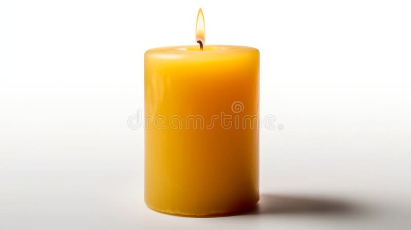 Yellow Pillar Wax Candle on White Background. Generative AI Stock ...
