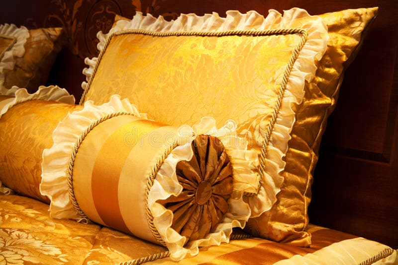 Yellow pillows stock photo. Image of beautiful, coverlet - 8995628