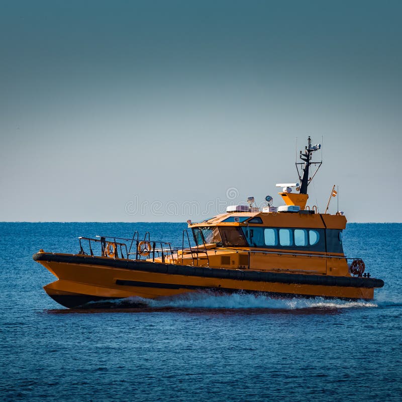 Yellow pilot ship stock image. Image of leading, help - 88471917