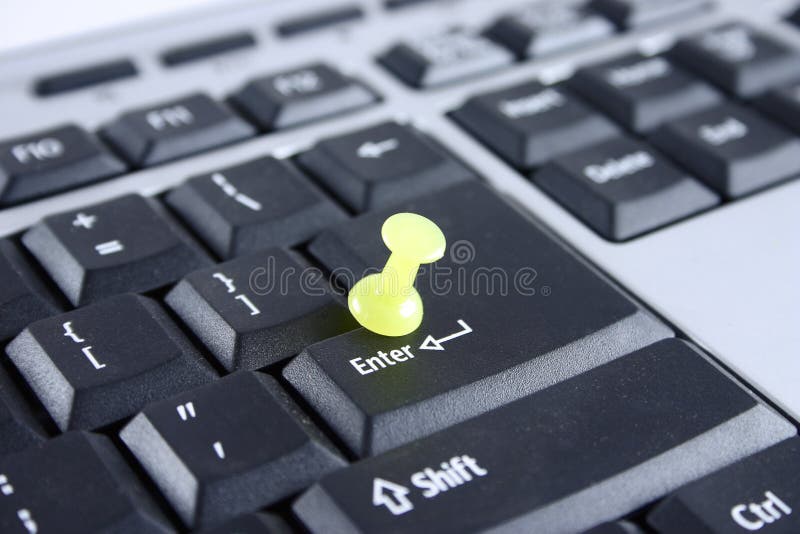 Yellow Pin on Computer Keyboard Stock Image - Image of keypad ...