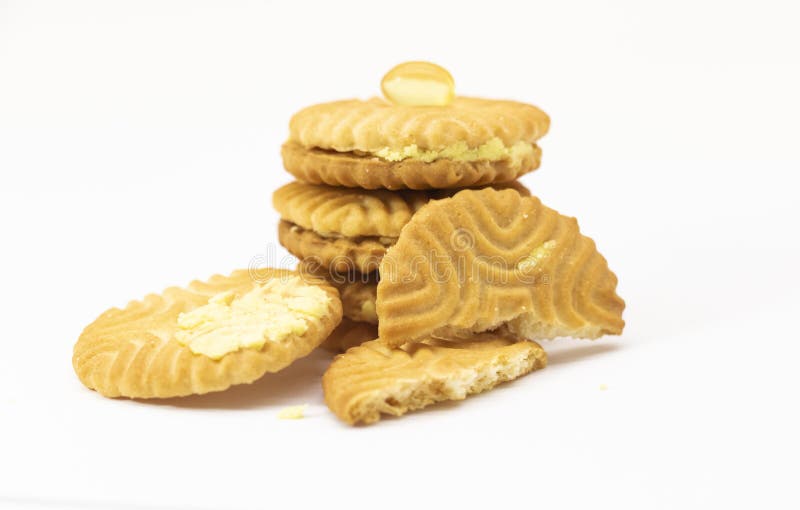 Yellow Pineapple Flavor Biscuit Isolated on White Background Stock ...