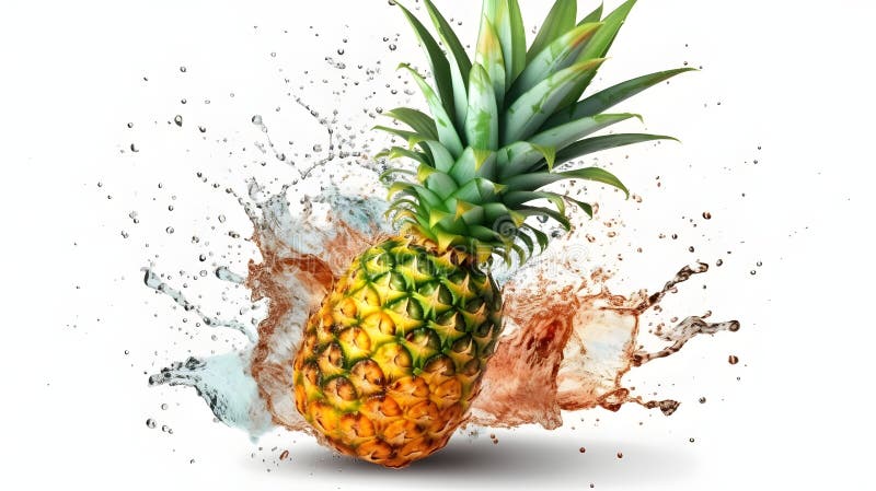 Yellow Pineapple Fruit Water Splash Explosion at the Back with White ...