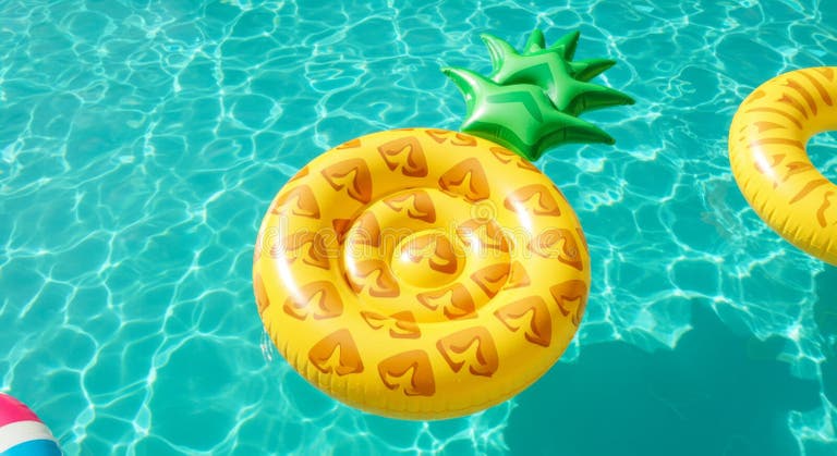 Yellow Pineapple Inflatable Pool Float in Blue Water Stock Illustration ...
