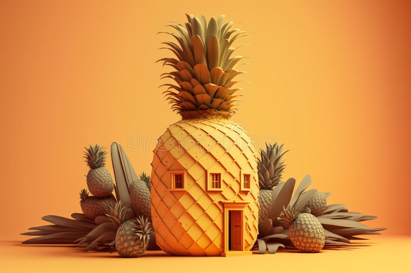 Yellow Pineapple in the Shape of a House Illustration Generative AI ...