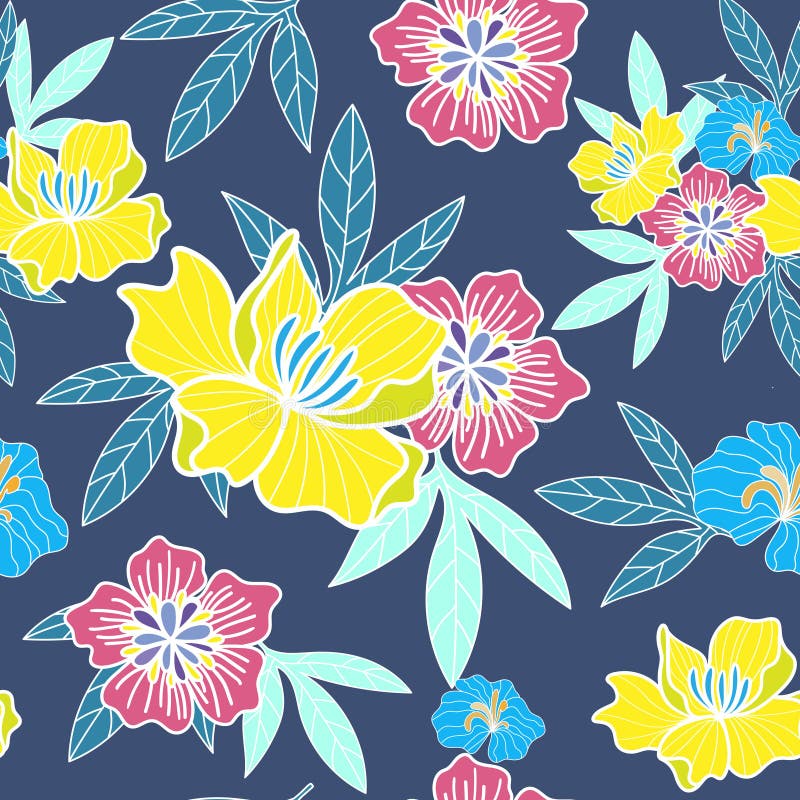 Pink and Blue Flowers Seamless Pattern Stock Vector - Illustration of ...