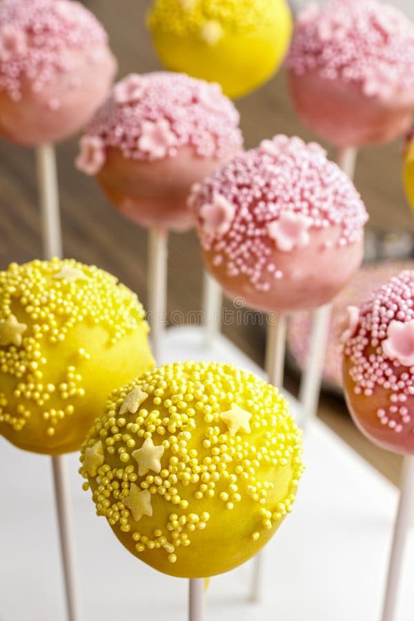 Yellow and pink cake pops stock image. Image of celebration - 46204777