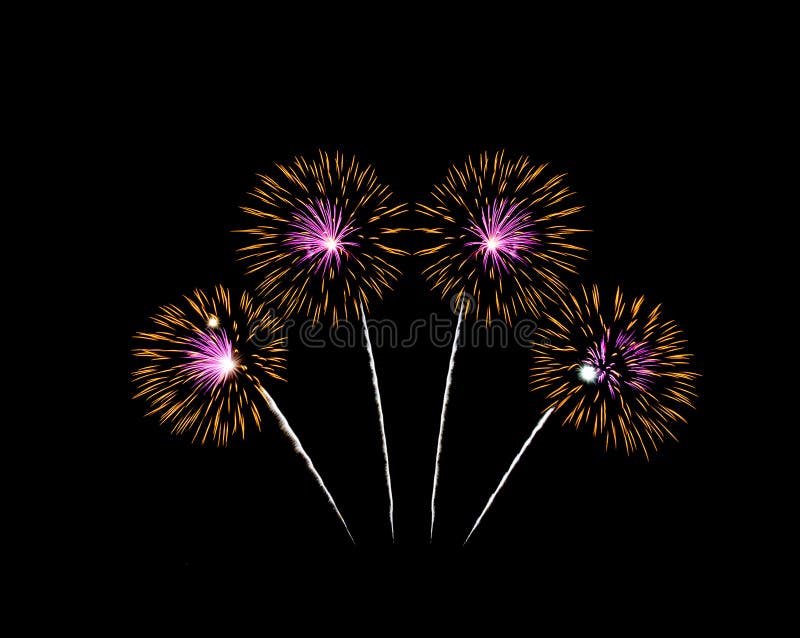 Yellow and Pink Fireworks Isolated on Black Background Stock Image ...