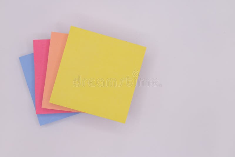 Yellow Pink Peach Blue Post it Note Stacked Isolated on White ...