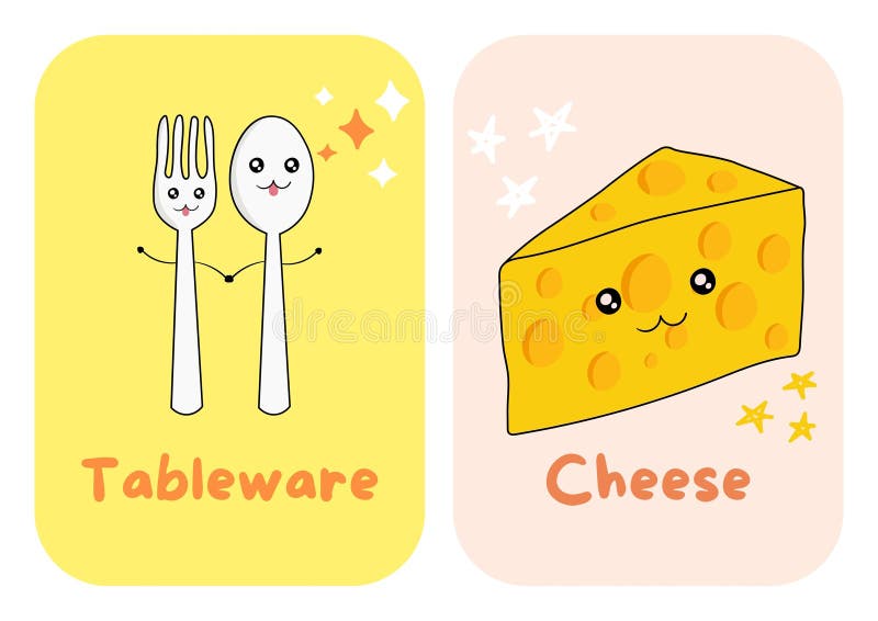 Yellow and Pink Playful Cute Character Flashcard - 2 Stock Illustration ...