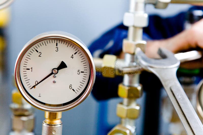 Pressue Measuring Tool Yellow Gas Pipes Checking Stock Image - Image of ...