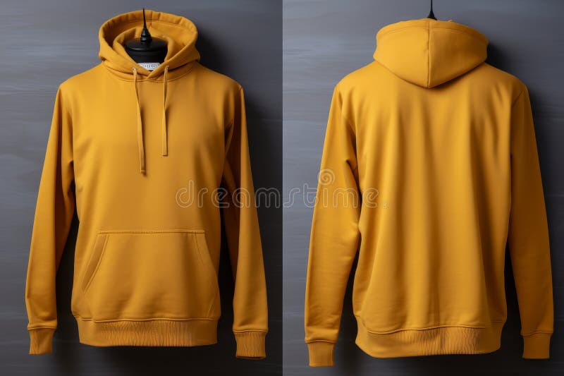 Yellow Plain Hoodie Mockup Showcasing Front and Back Views for Design ...