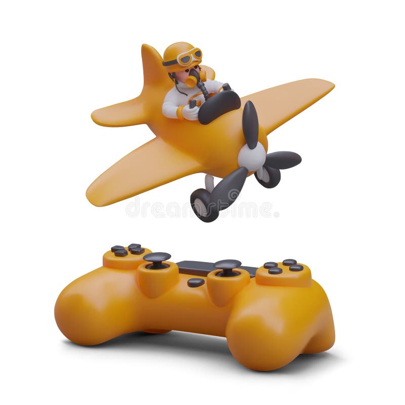 Yellow Plane with Pilot, Gamepad. 3D Vector Illustration Stock Vector ...
