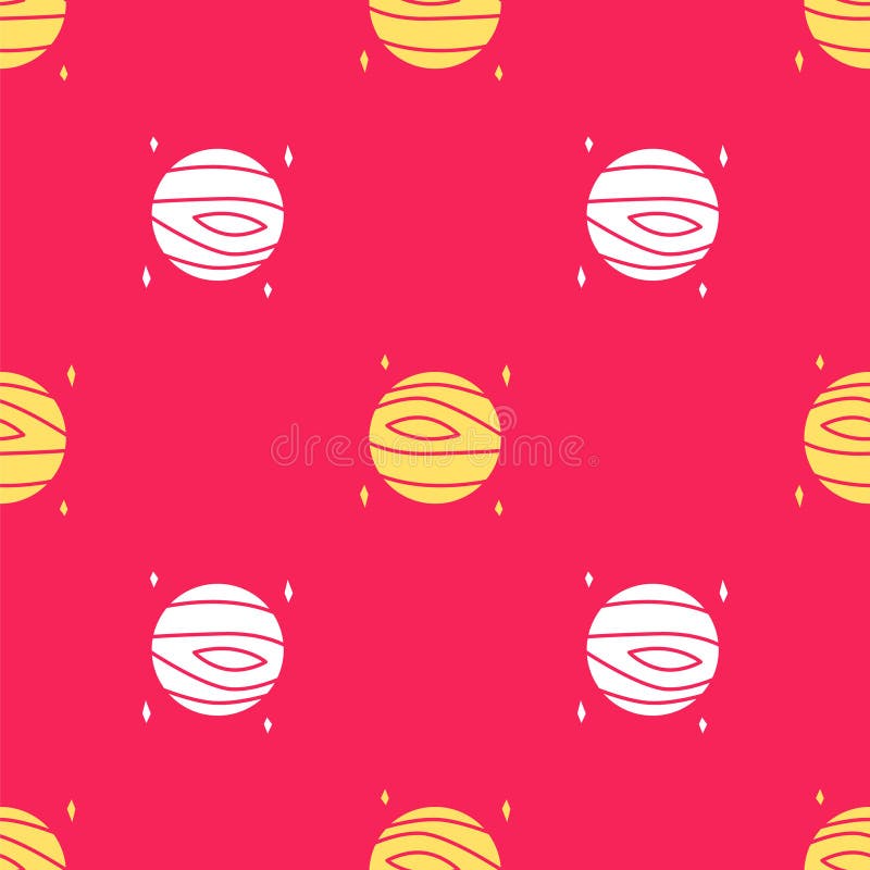 Yellow Planet Venus Icon Isolated Seamless Pattern on Red Background ...