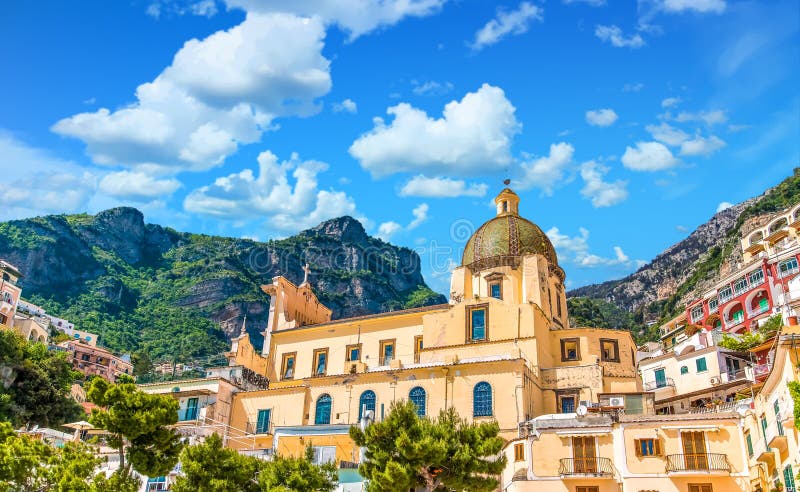 Yellow Plaster Building with Gold Dome in Positano Stock Photo - Image ...