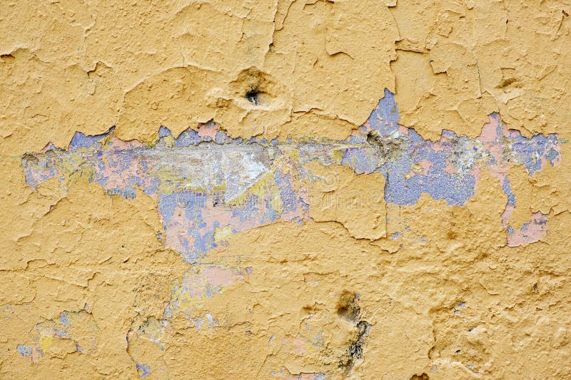 Yellow Plastered Wall with Damages. Empty Brickwall with Uneven Surface ...