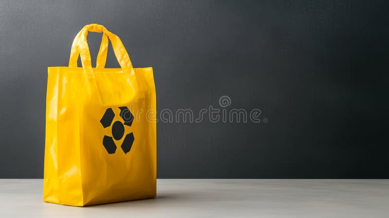 Yellow Plastic Bag with Recycle Symbol Promoting Reuse and ...