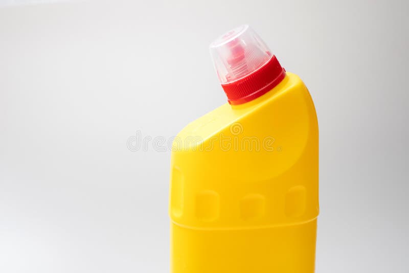 Yellow Plastic Container with Red Cap Stock Image - Image of label ...