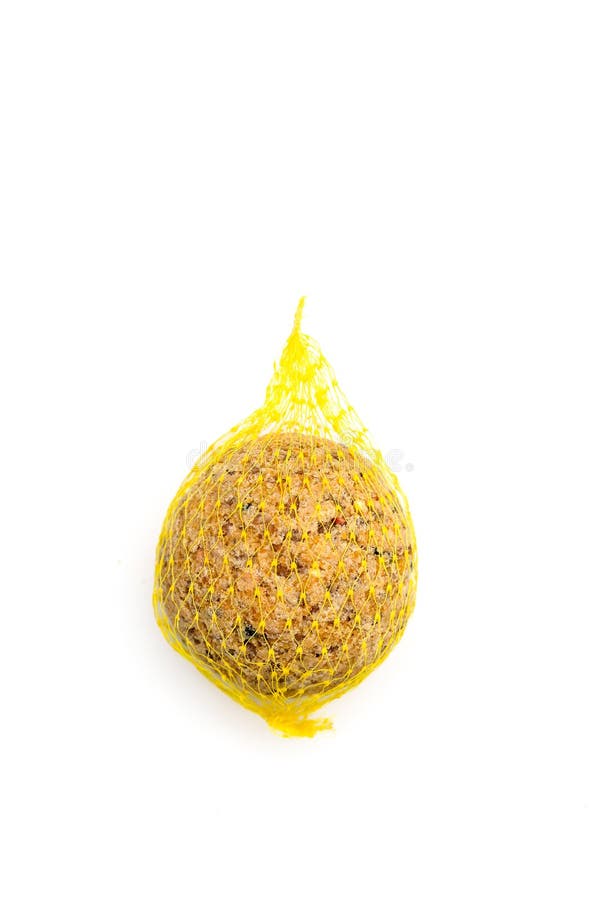 Yellow Plastic Net Bird Food on White Background for Wild Birds Stock ...