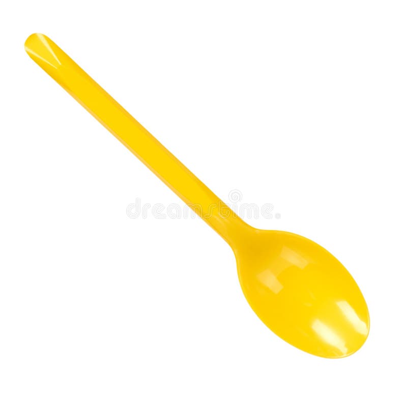 Yellow Plastic Spoon, Disposable Utensil. Isolated on White Stock Photo ...