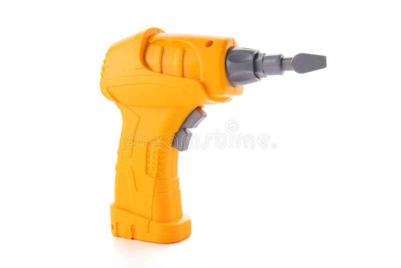 Yellow Plastic Toy Drill Screwdriver with Bit Isolated on White ... Yellow Plastic Toy Drill Screwdriver with Bit Isolated on White ...