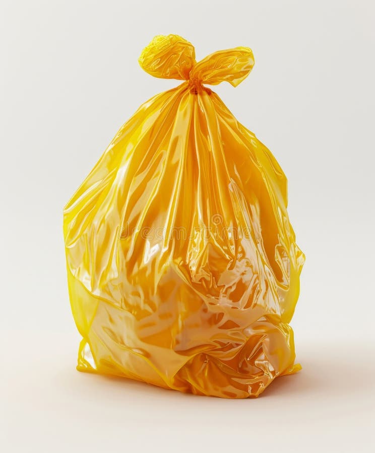 Yellow Plastic Trash Bag Tied Up Isolated on Plain White Background ...